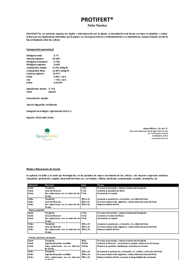 Ficha Tecnica Prot I Fert | PDF | Hoja | Patata