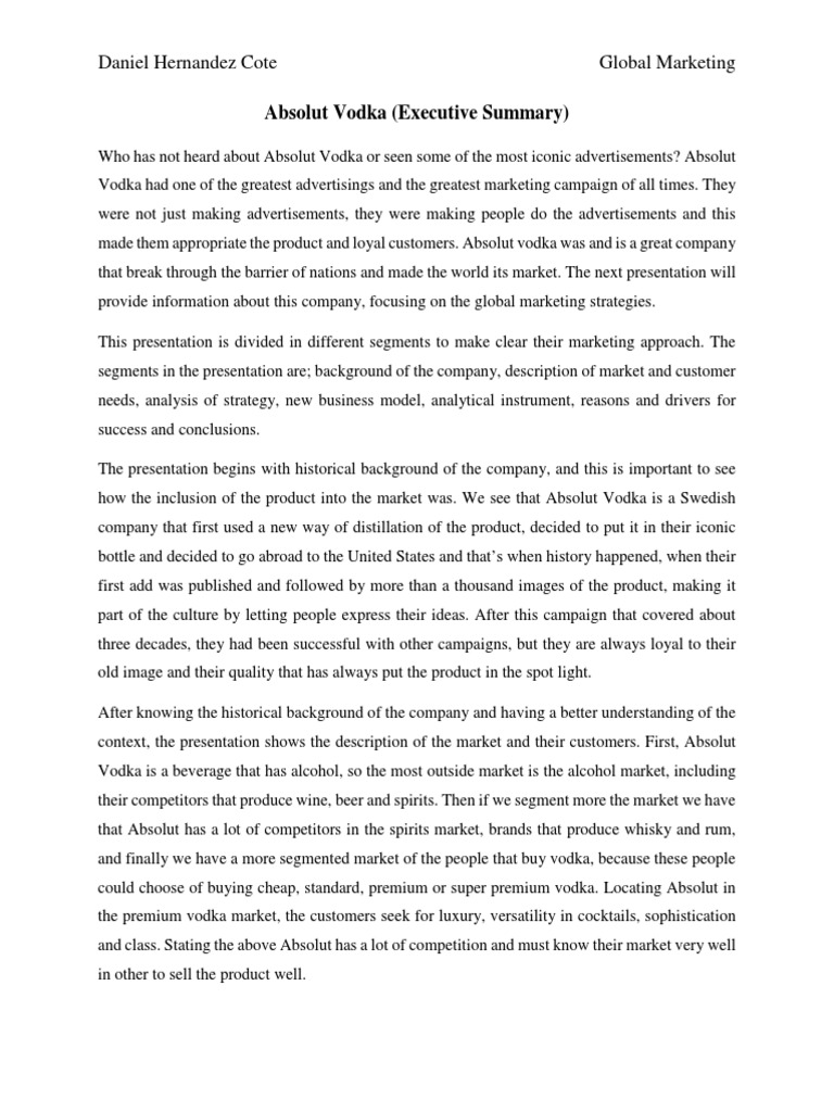 Absolut Vodka Daniel Hernandez C. | PDF | Market Segmentation | Vodka