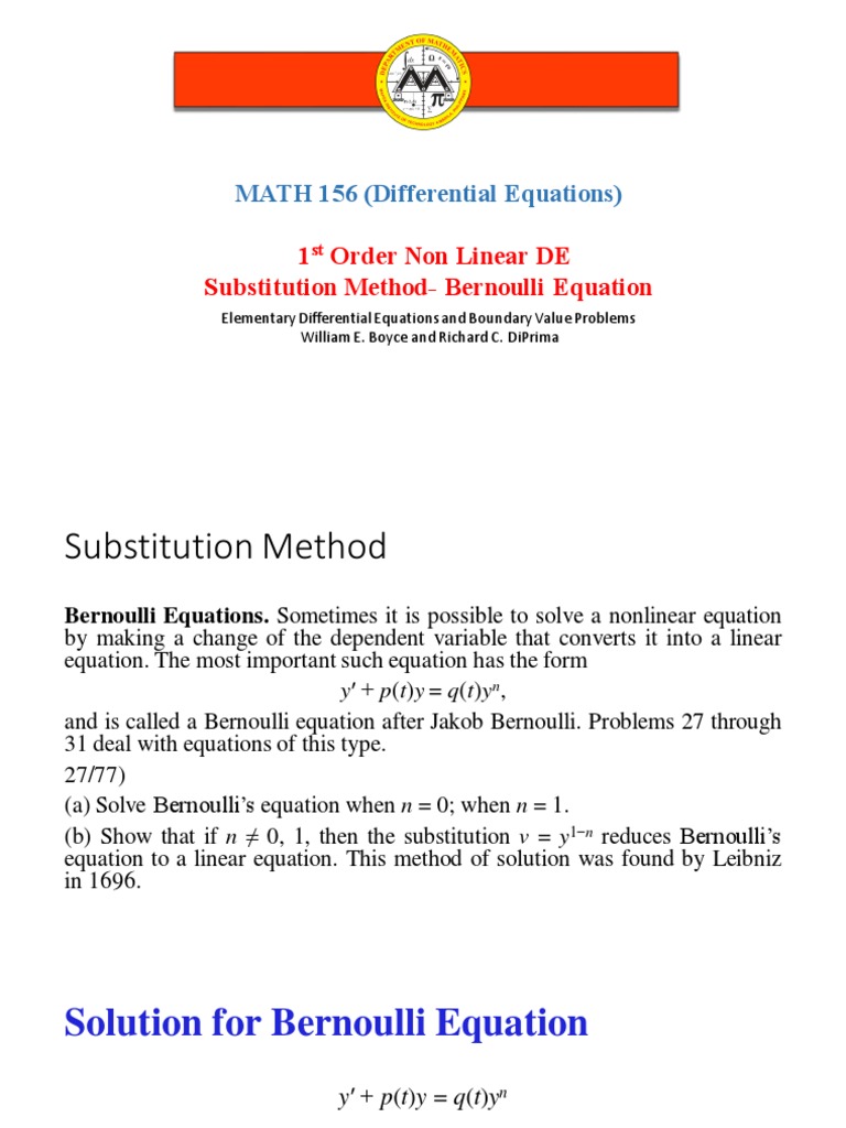 Substitution Method (Bernoulli Equation) | PDF