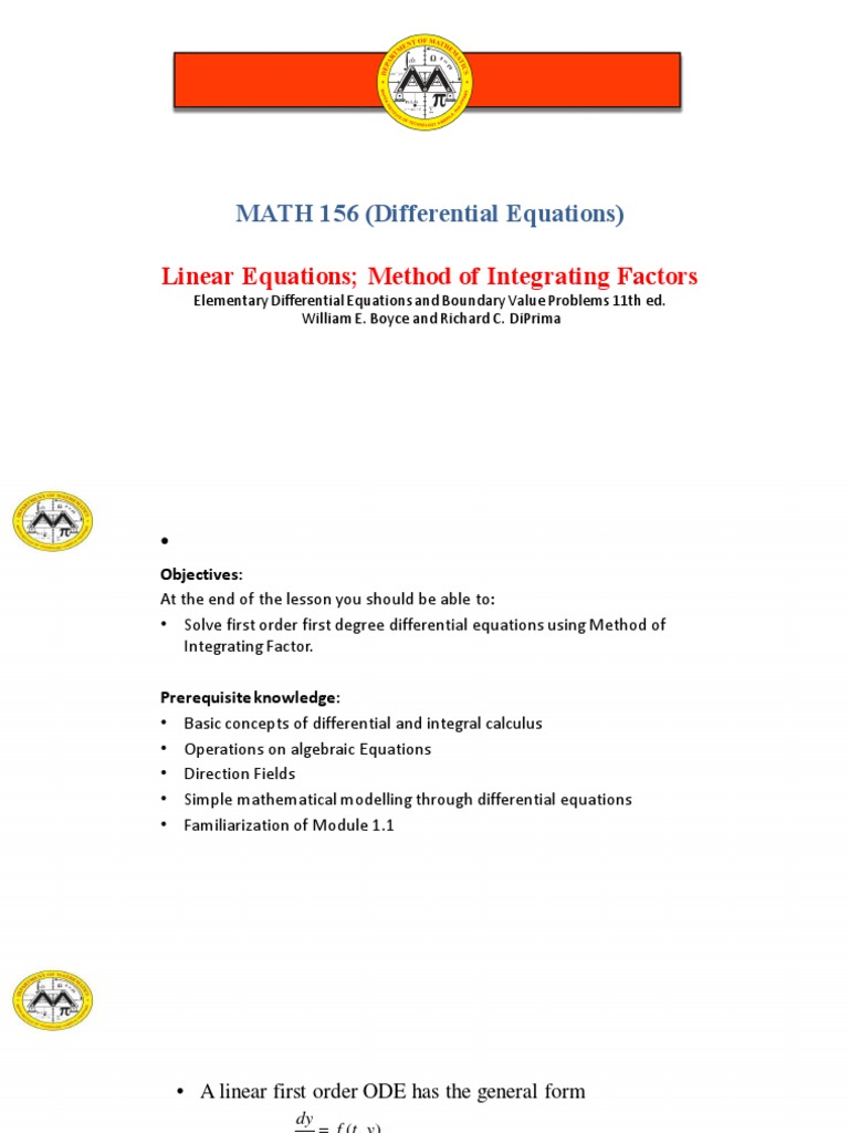 Day 4 Linear Equations Method of Integrating Factors | PDF | Equations ... Day 4 Linear Equations Method of Integrating Factors | PDF | Equations ...