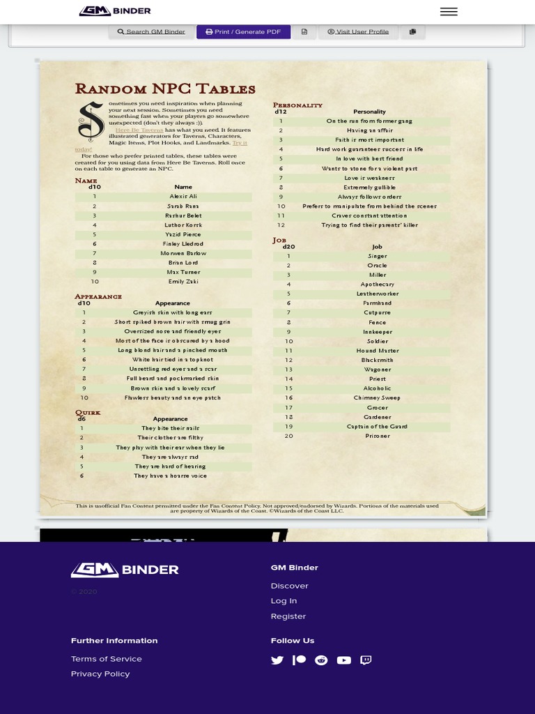 Random NPC and Reincarnation Tables | PDF