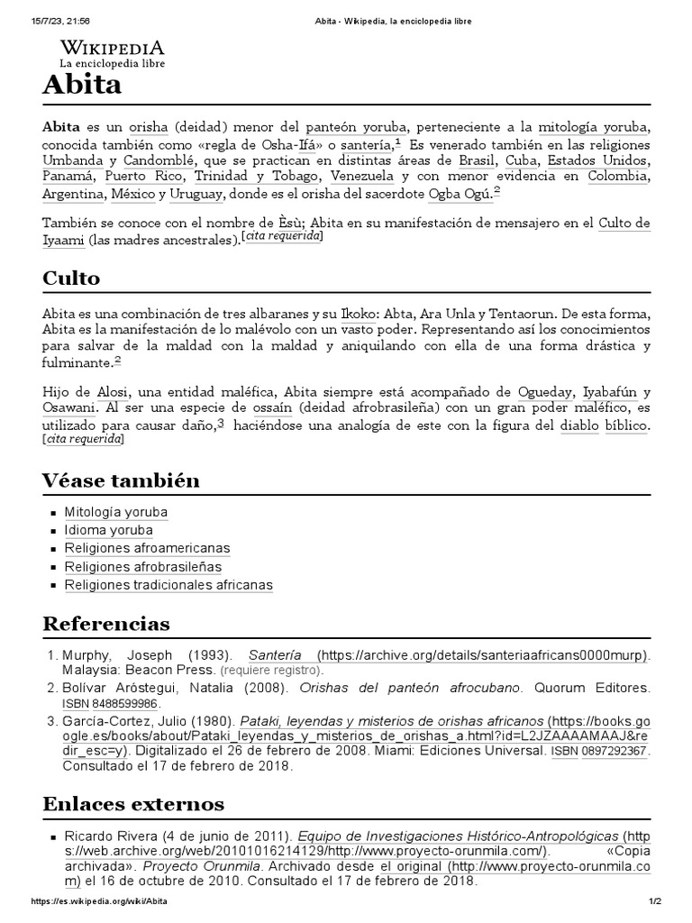 Abita: Deidad Yoruba y su Significado | PDF | Santeria | Religión étnica