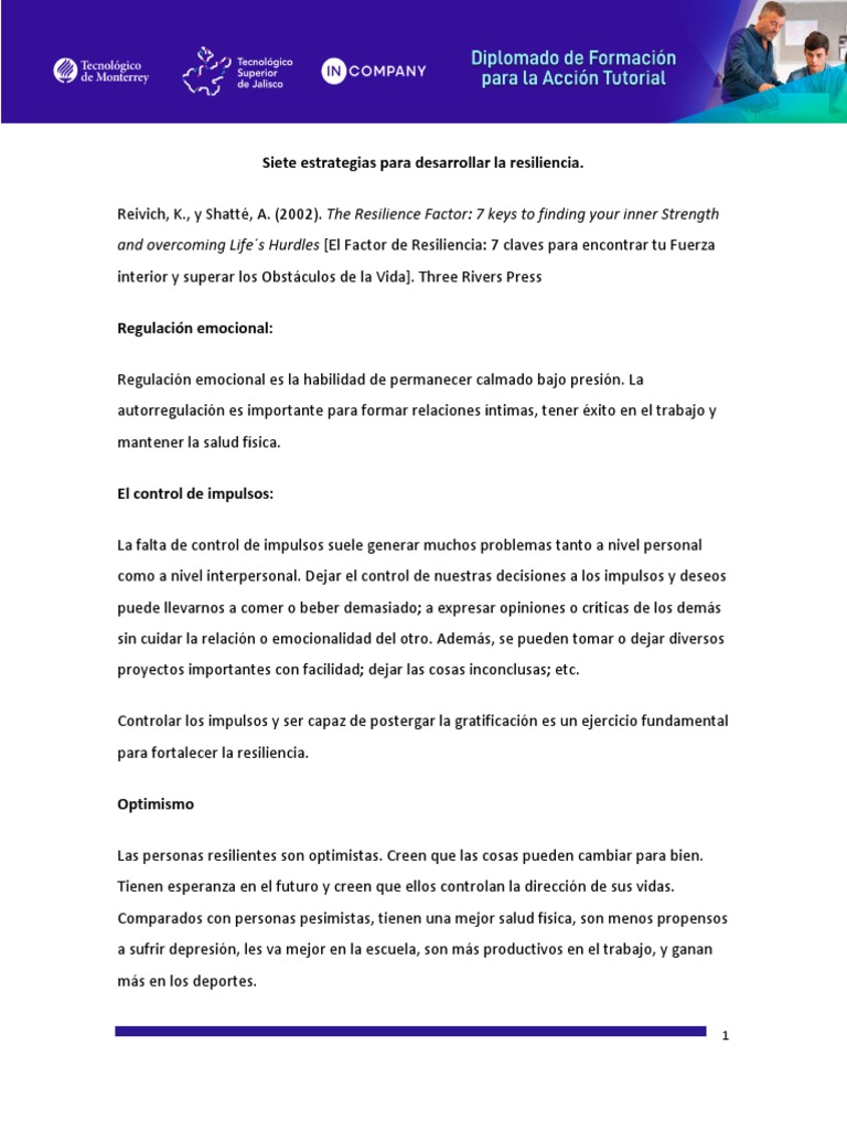 Estrategias para Desarrollar la Resiliencia | PDF | Resiliencia ...