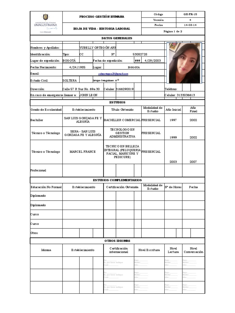 Formato Hoja de Vida | PDF