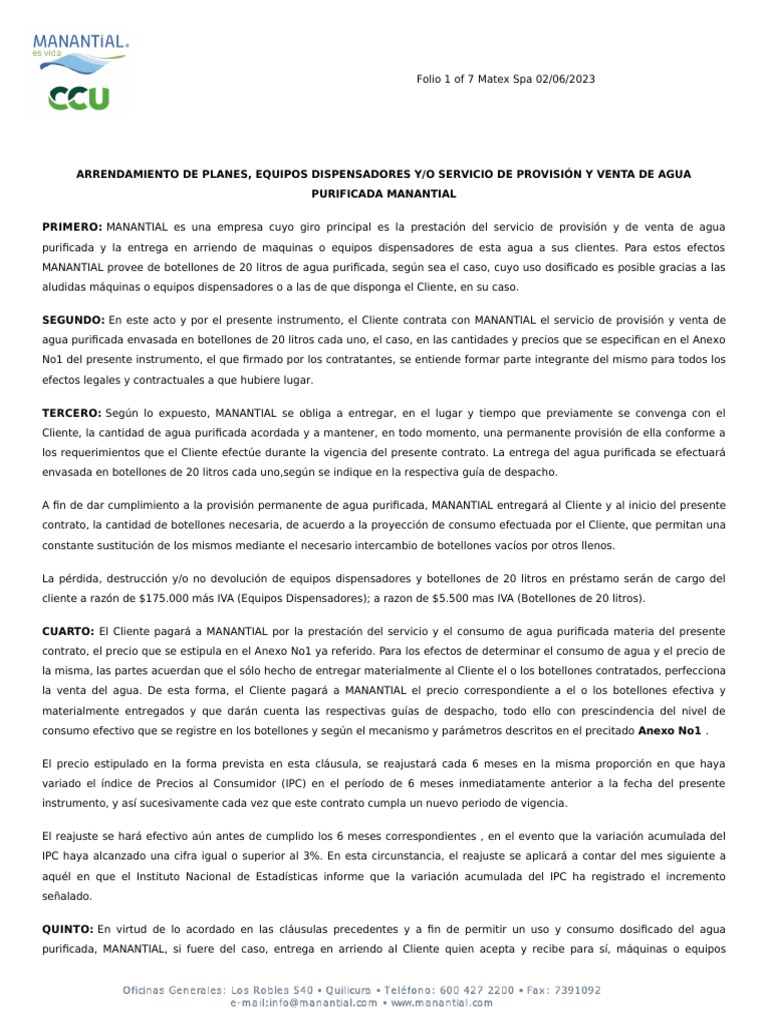 Contrato Matex Spa-130220 (1) - Signed | PDF | Agua | Índice de precios al consumidor