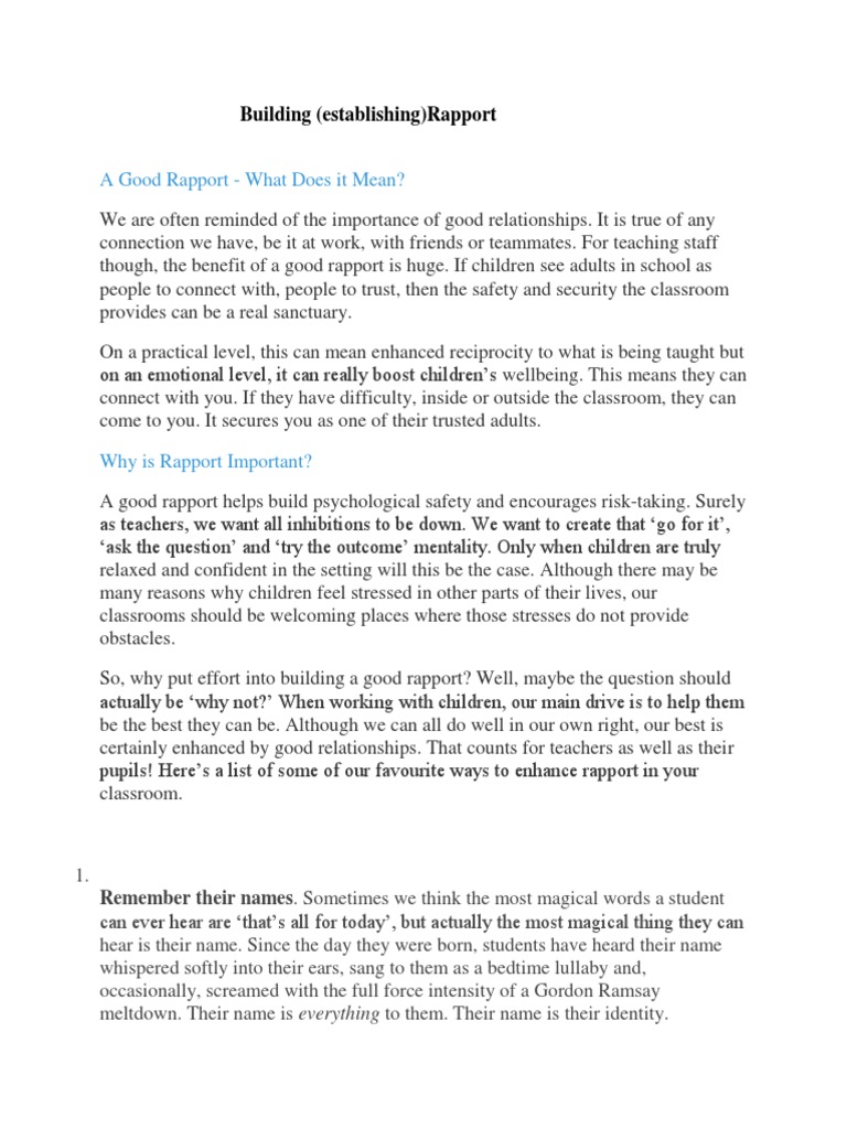 Building Rapport | Download Free PDF | Teachers