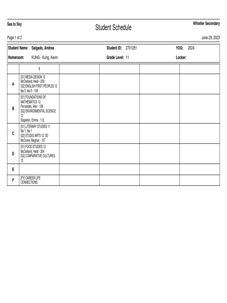 Student Schedules (Matrix) BY TERM | PDF