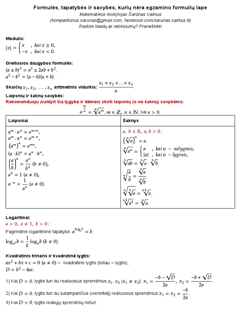 Ko Nėra Egzamino Formulių Saraše | PDF