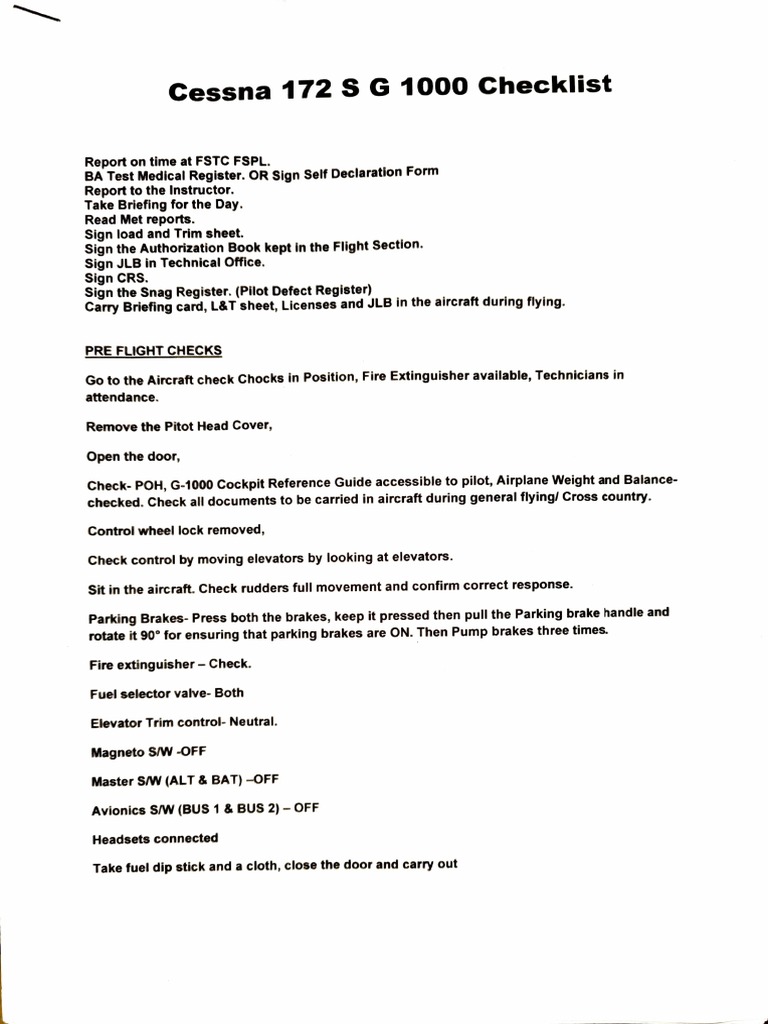 Checklist Cessna 172S | PDF | Brake | Takeoff
