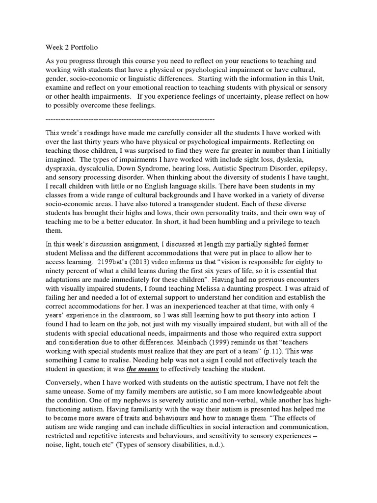Week 2 Portfolio | PDF | Autism Spectrum | Disability