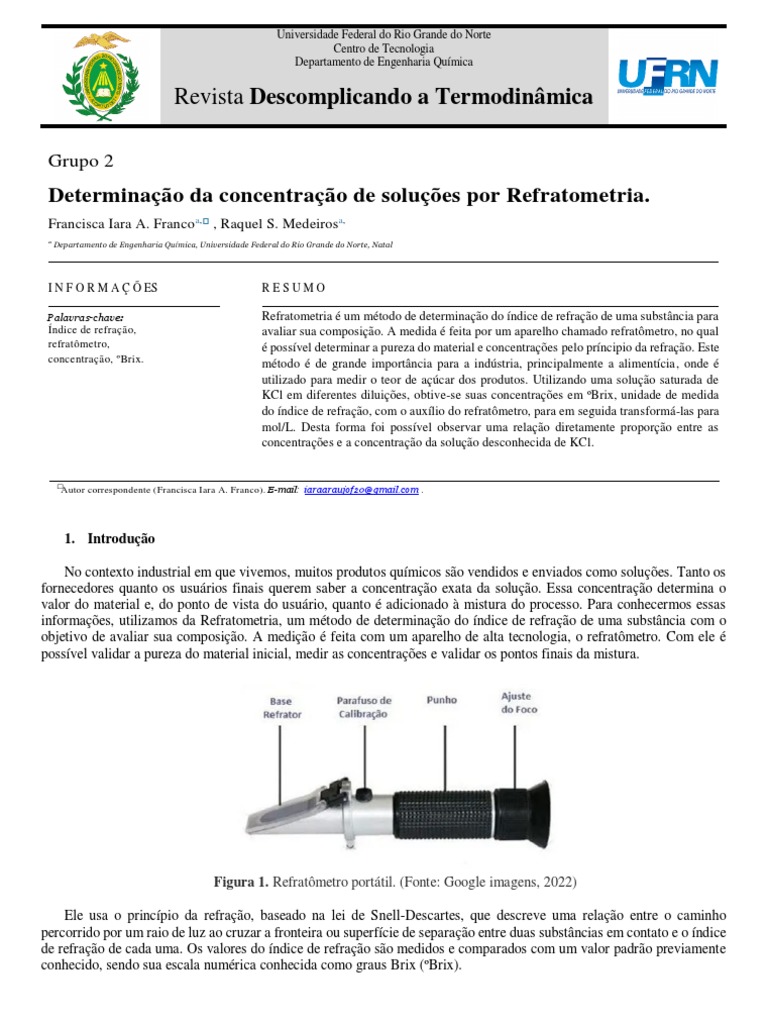 Artigo Refratometria | PDF | Concentração | Química