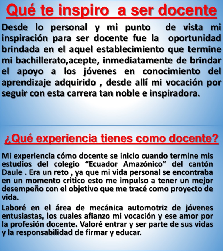 Qué Te Inspiro A Ser Docente | PDF