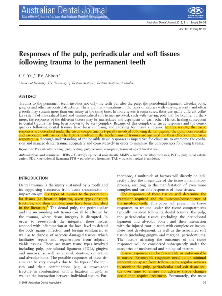 TRAUMA ENDO Soft Tissue Response After Trauma-2 | PDF | Human Tooth | Dentin