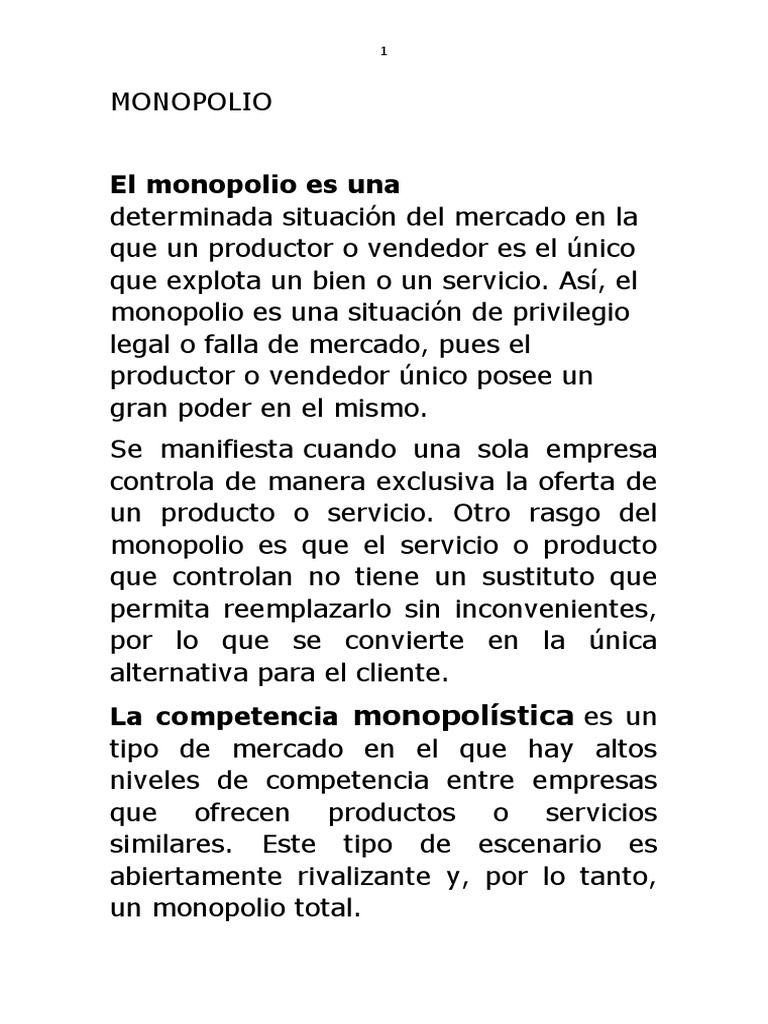MONOPOLIO | PDF | Monopolio | Mercado (economía)