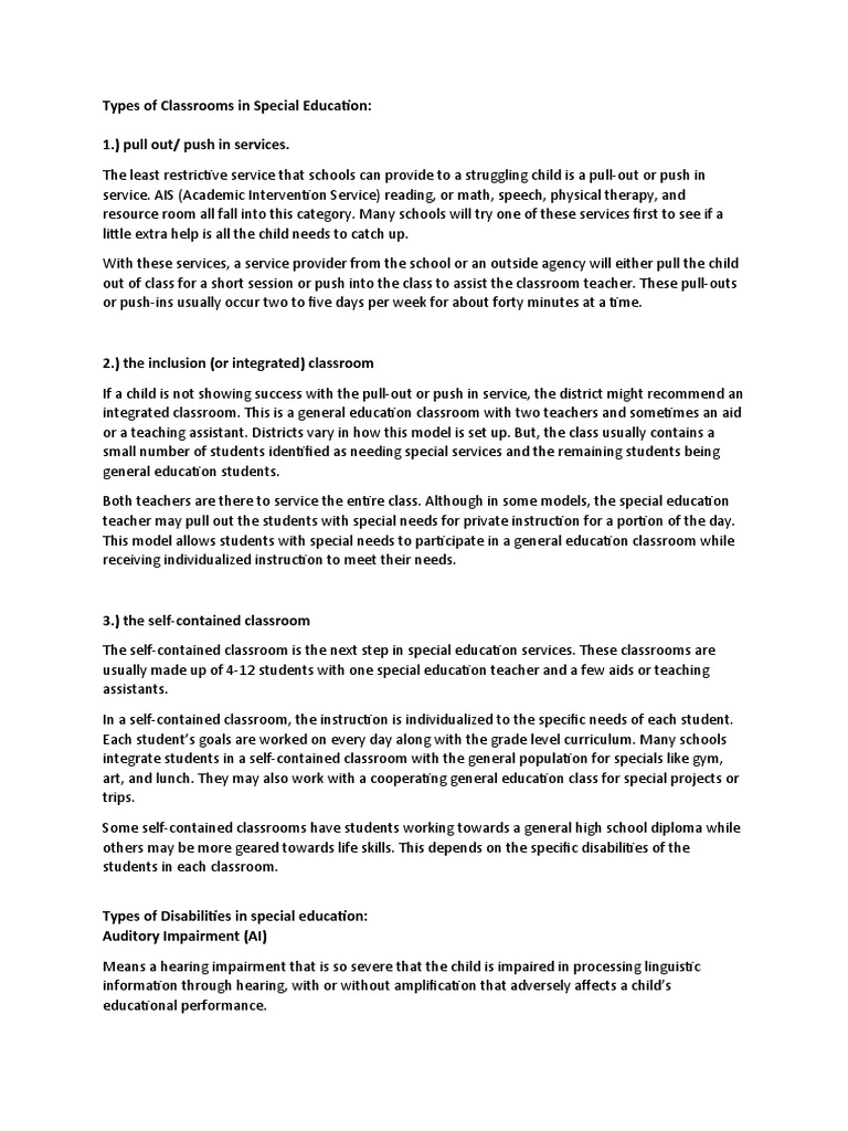 Types of Classrooms in Special Education | PDF | Special Education ...