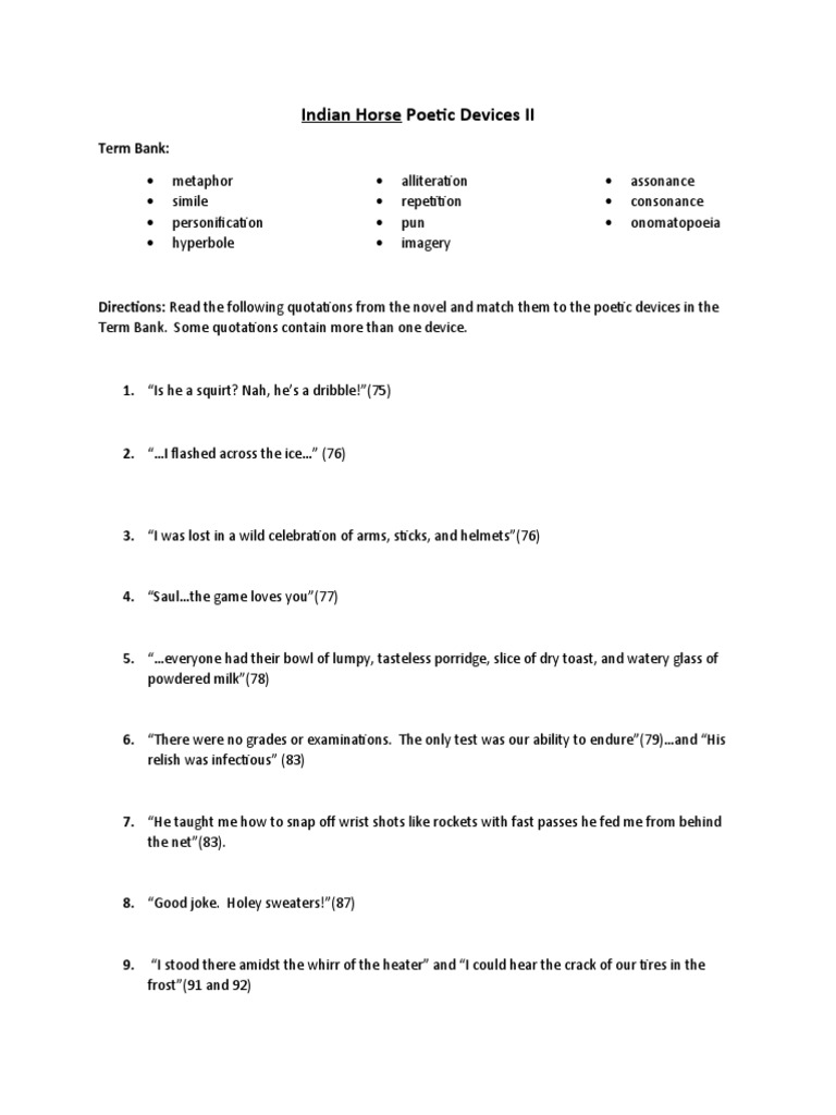 Indian Horse Poetic Devices II | PDF | Rhetorical Techniques | Poetic ...