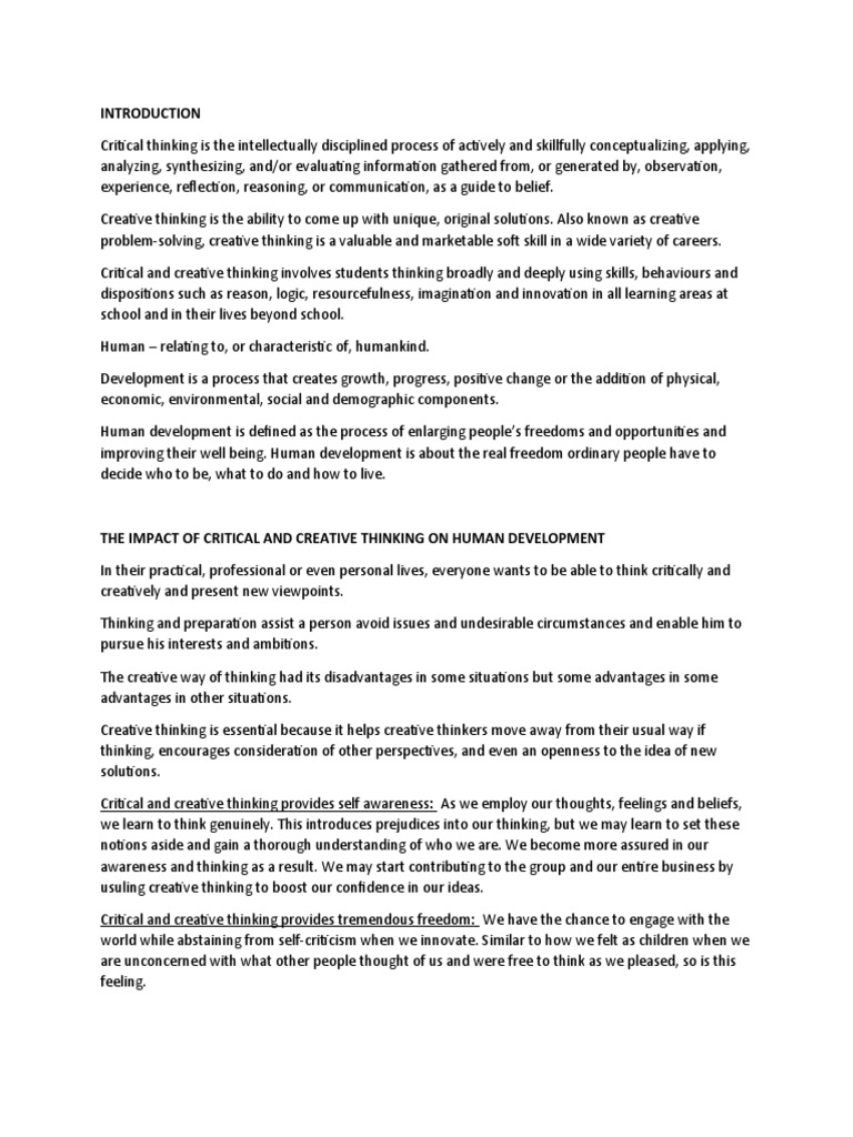 Critical and Creative Thinking | PDF | Thought | Creativity