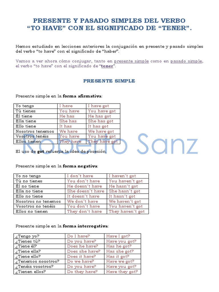 1.1 Clase 15. Presente y Pasado Simples Del Verbo TO HAVE Con El ...