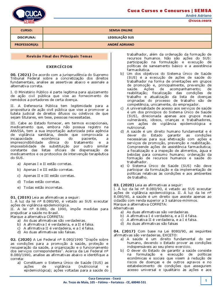 Aula 13 Legislacao Do Sus Revisao Final Dos Principais Prof Andre Adriano 13 PDF | PDF ...