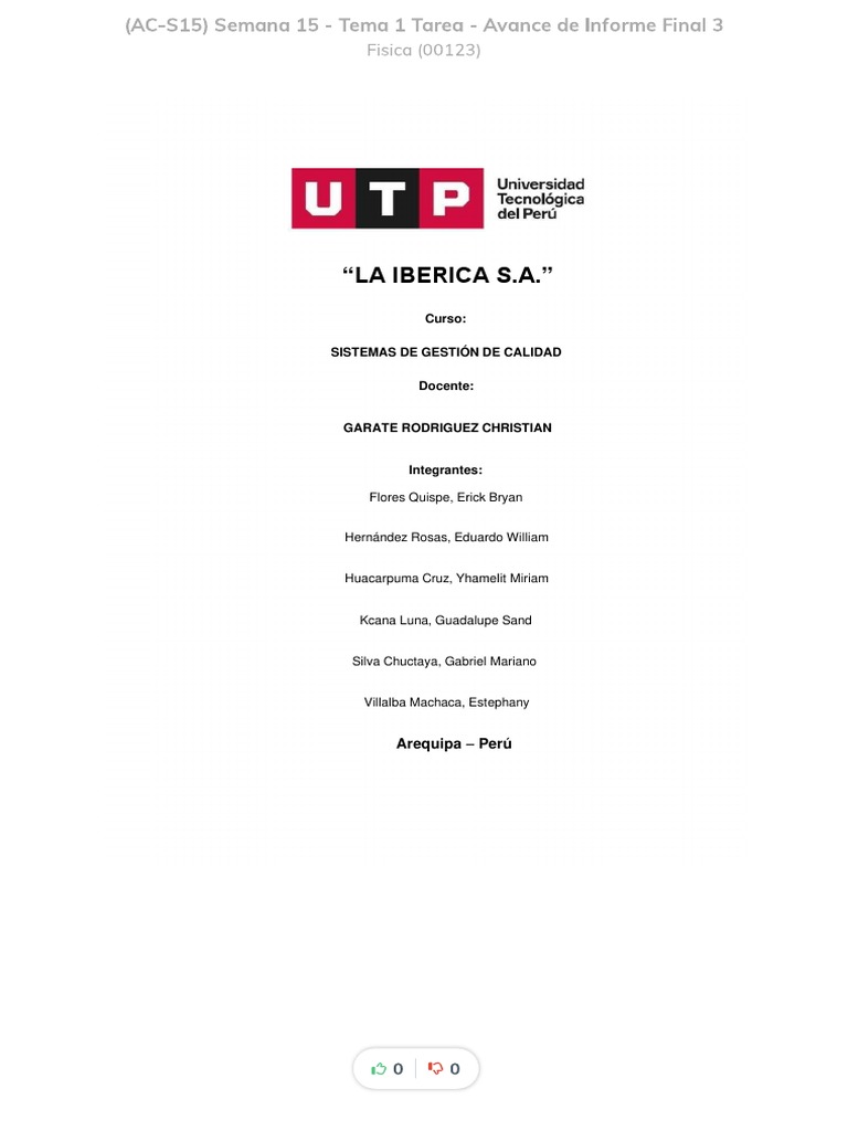 Ac s15 Semana 15 Tema 1 Tarea Avance de Informe Final 3 - Compress | PDF | Calidad (comercial ...