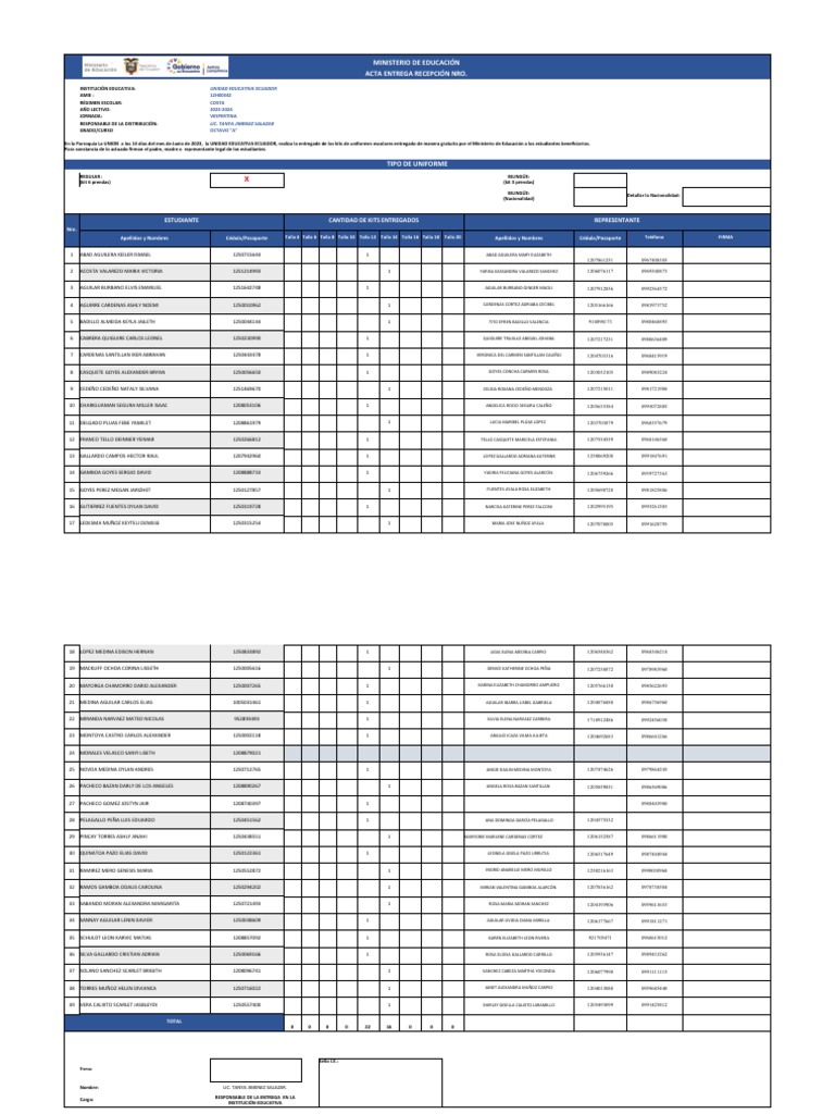 Acta De Entrega De Uniformes 8vo A Pdf