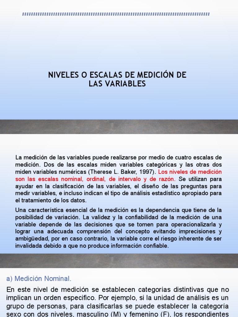 1niveles o Escalas de Medicion de Las Variables | PDF | Nivel de medida | Medición