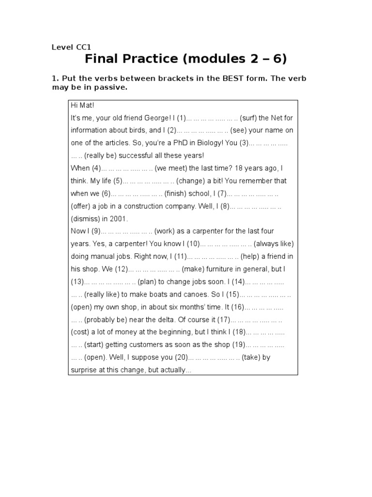 Level CC1 Final Practice 1 | PDF | Leisure