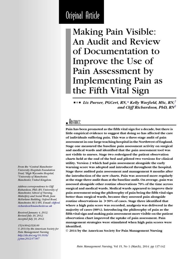 Making Pain Visible - An Audit and Review of Documentation To Improve The Use of Pain Assessment ...