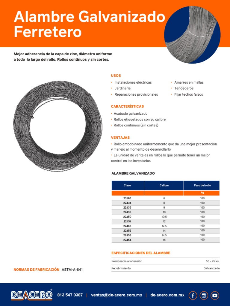 Alambre Galvanizado Ferretero Deacero Ficha Tecnica | PDF