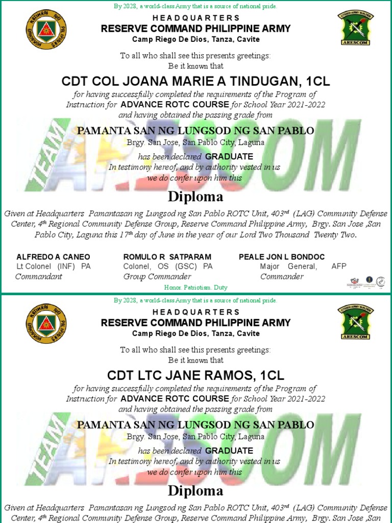 Certificate For Graduating Officers | PDF