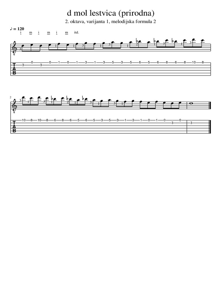 D Mol Lestvica Prirodna 2. Oktava Varijanta 1 Melodijska Formula 2 | PDF