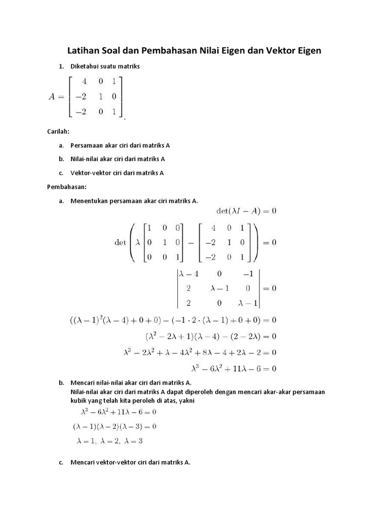 Latihan Soal Dan Pembahasan Nilai Eigen Dan Vektor Eigen Dan Transformasi Geometri | PDF