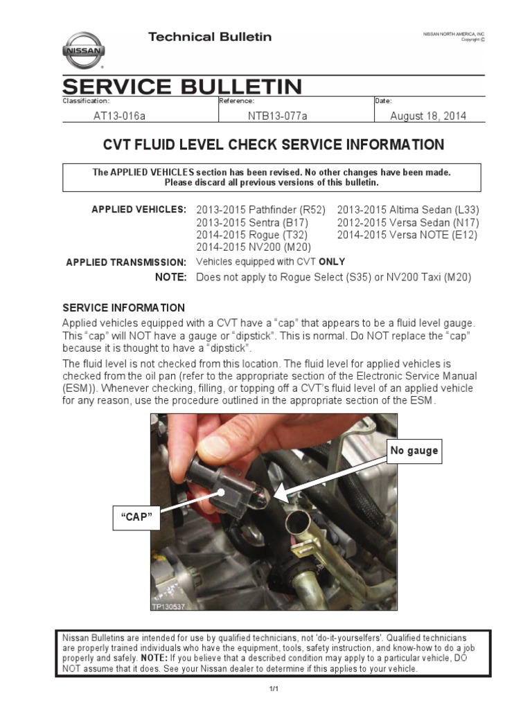 CVT Fluid Level Check Service Information | PDF