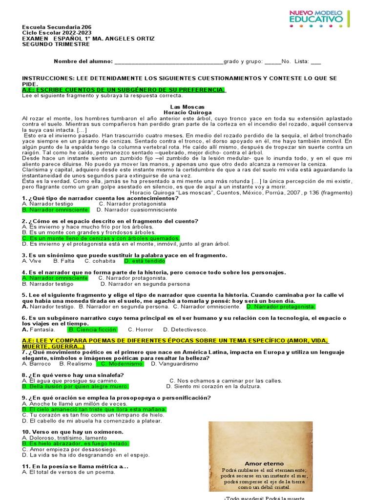 Examen Español Secundaria 2023 | PDF | Poesía | Rima