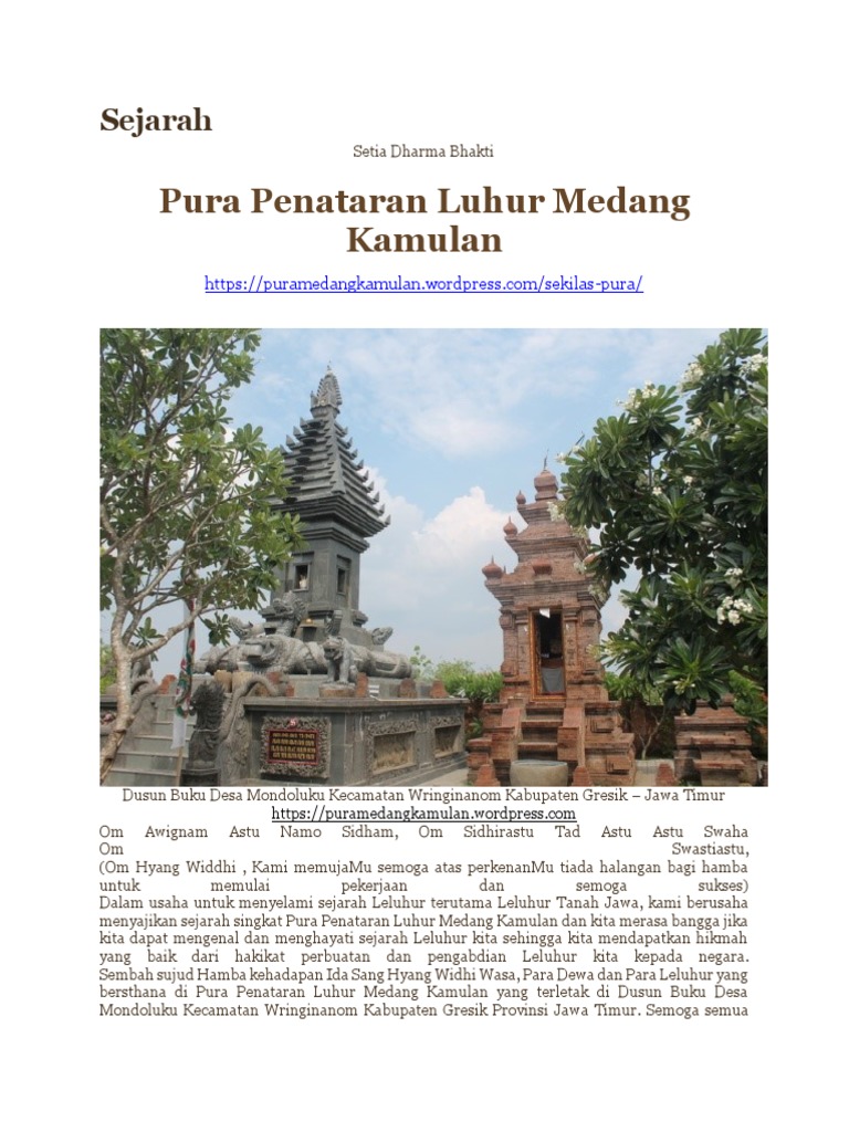 Sejarah Pura Medang Kamulan Gresik | PDF | Griya & Taman | Agama ...