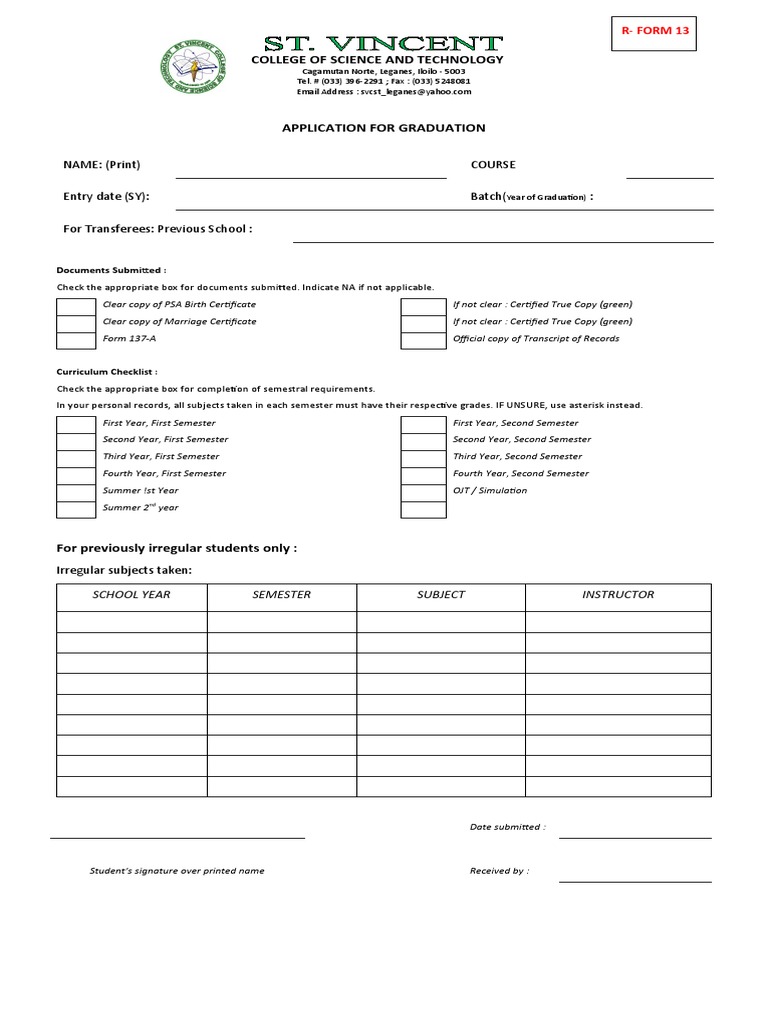 R Form 27 Application For Graduation | PDF