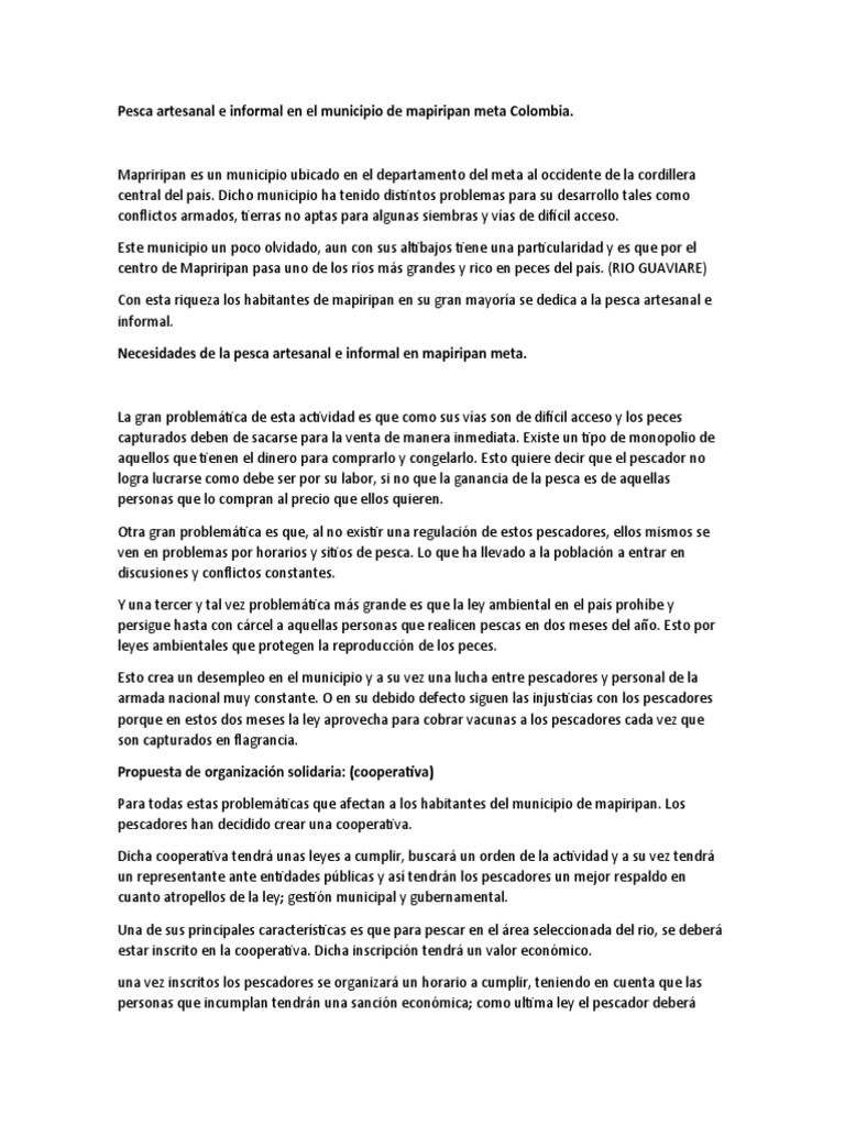 Pesca Artesanal e Informal en El Municipio de Mapiripan Meta Colombia ...