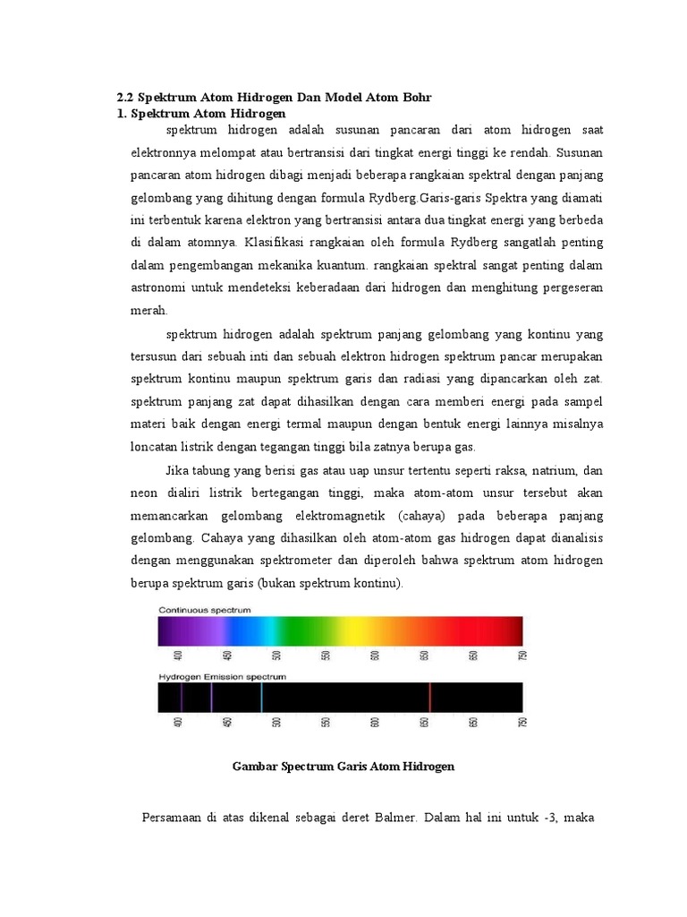 Spektrum Atom Hidrogen Dan Model Atom Bohr | PDF
