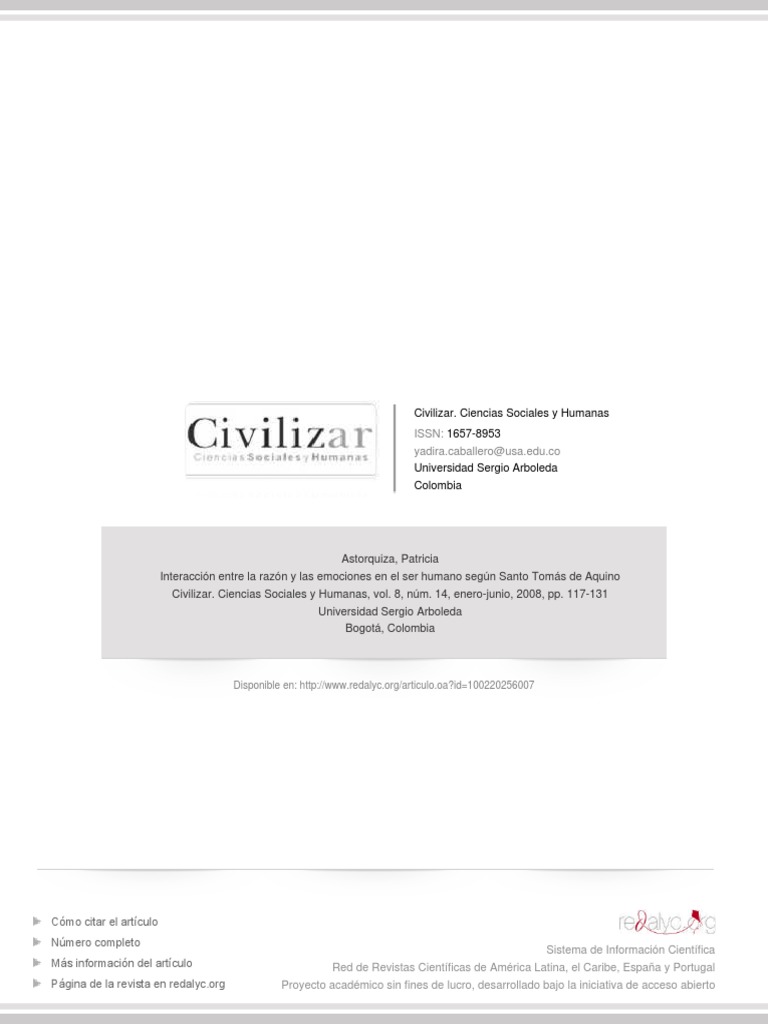 Interaccion Entre La Razon Y Las Emocion Pdf Tomás De Aquino Razón