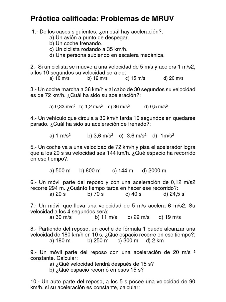 2 Ejercicios de MRUV | PDF | Aceleración | Velocidad