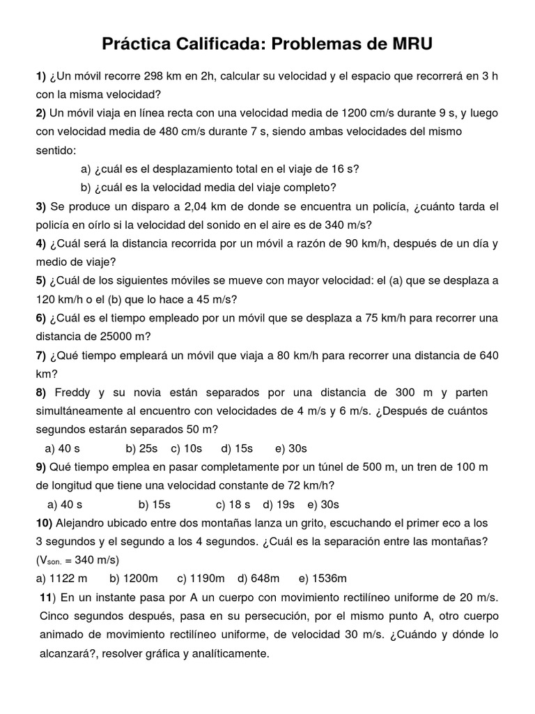 Problemas Resueltos de MRU y Velocidad | PDF | Velocidad