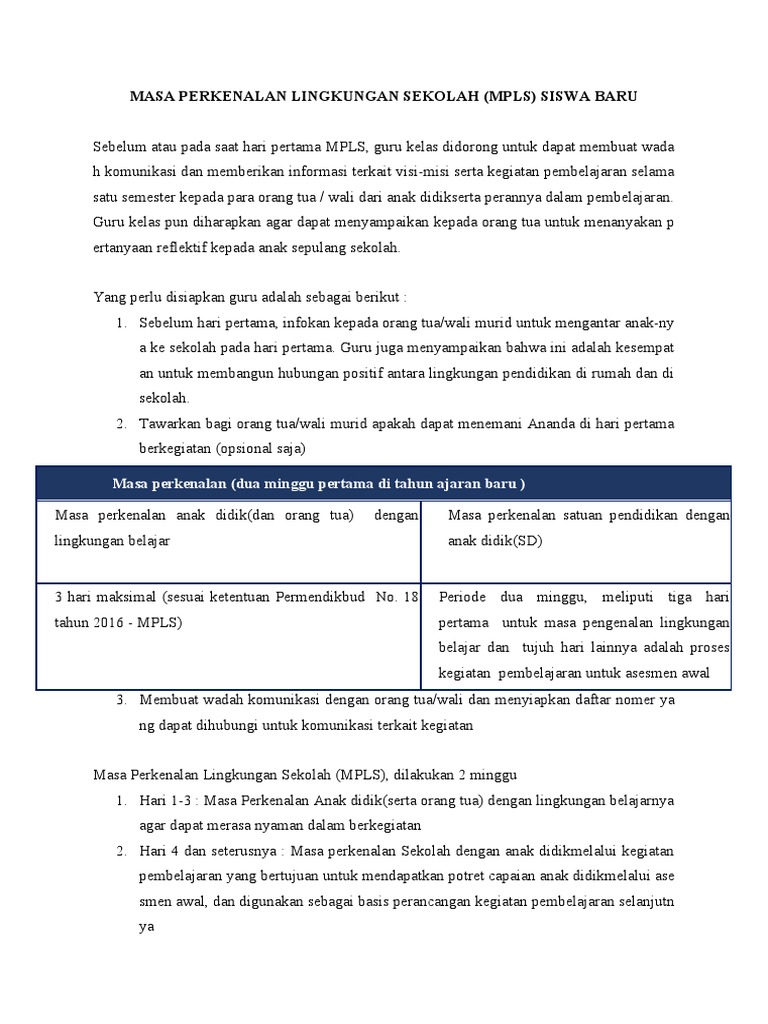 Contoh Kegiatan MPLS PAUD dan TK | PDF