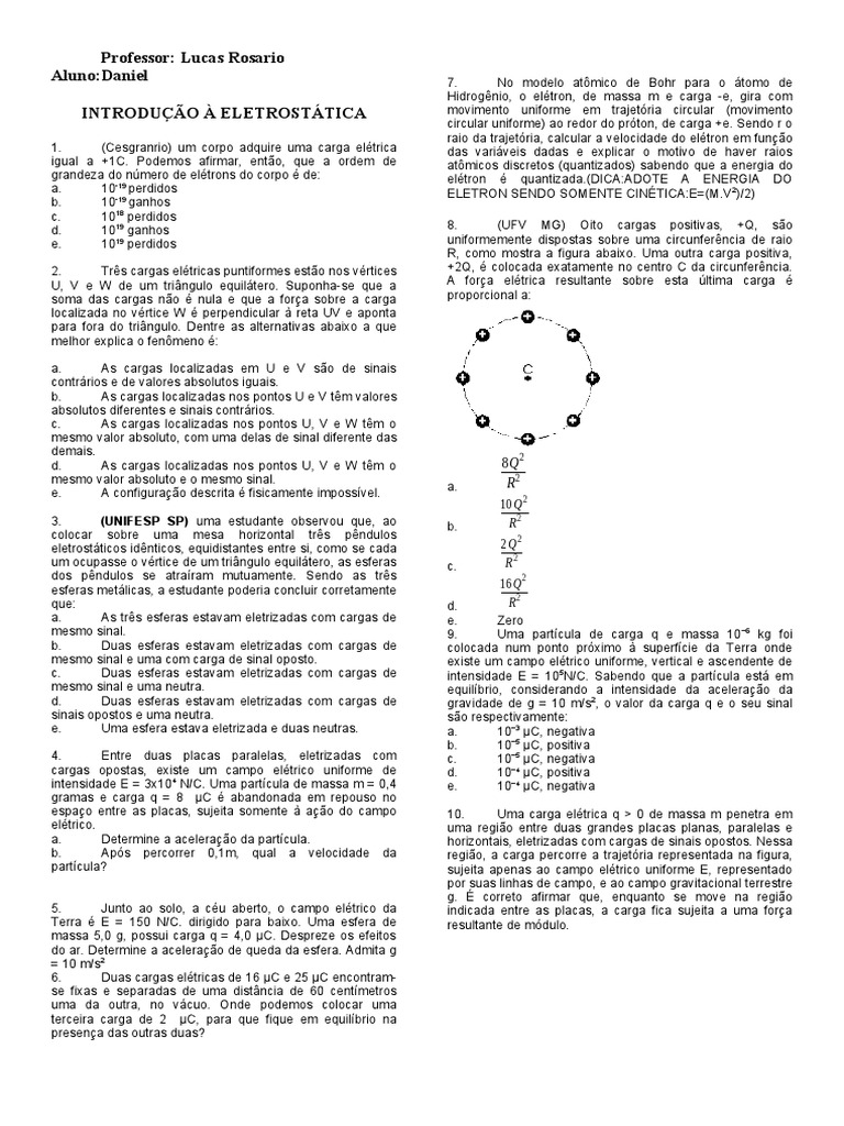 Daniel - Eletrostática | PDF | Carga elétrica | Campo elétrico