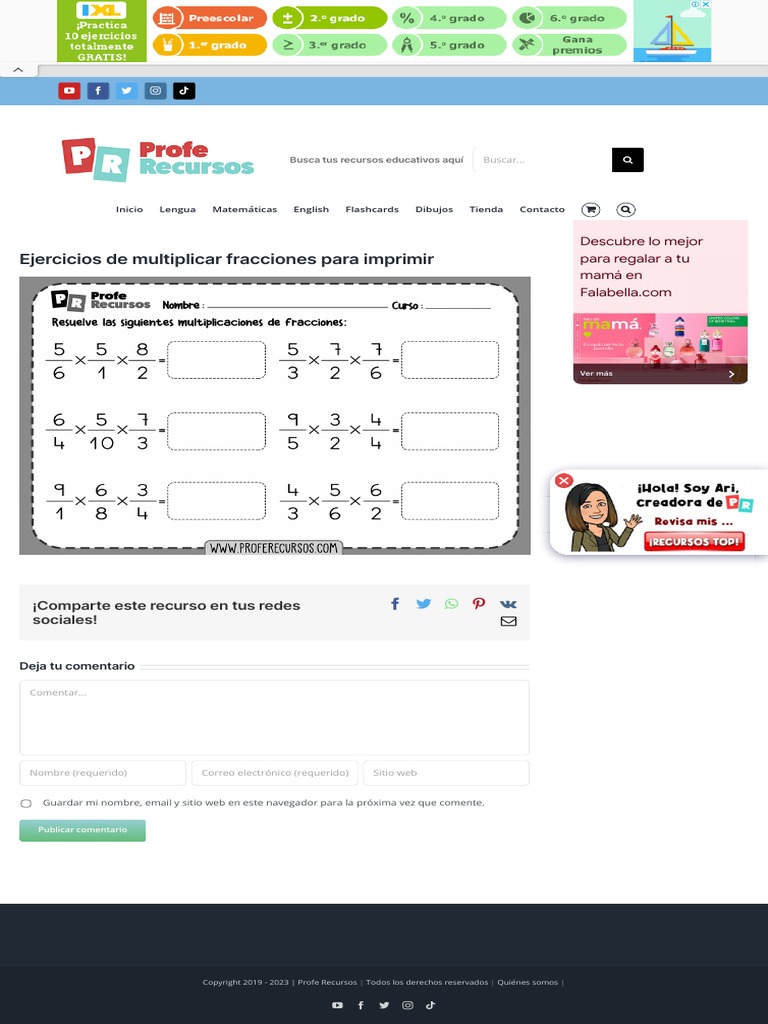 Hojas De Trabajo De Multiplicación De Fracciones Imprimibles