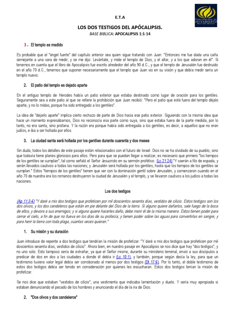 Los Dos Testigos Del Apócalipsis | PDF | Templo en jerusalén | Libro de ...
