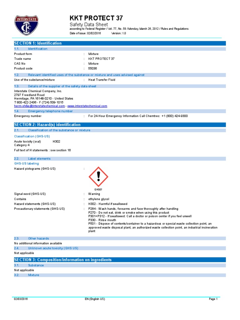 KKT Protect - KKT PROTECT INHIBITED EG 37 MSDS | PDF | Firefighting | Toxicity