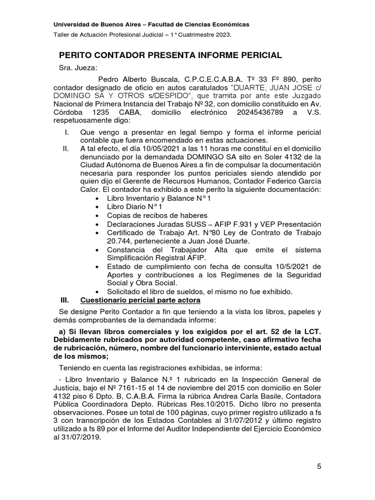 TP Grupal 3 TALLER JUDICIAL UBA | PDF | Testigo experto | Salario