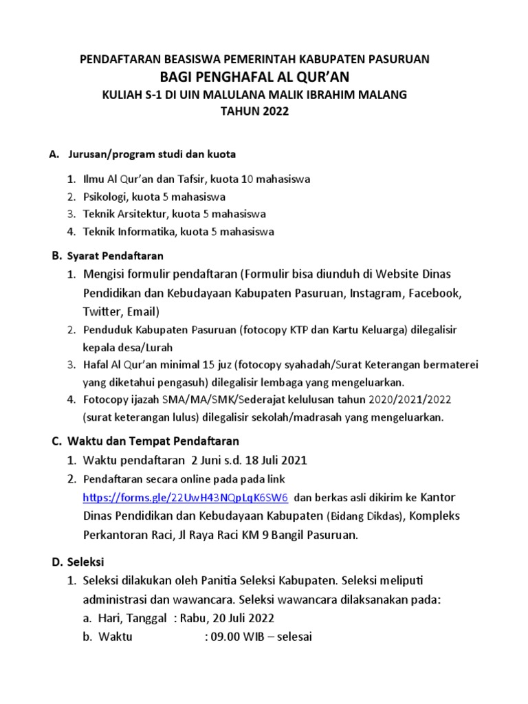 Brosur Beasiswa UIN 2022 | PDF
