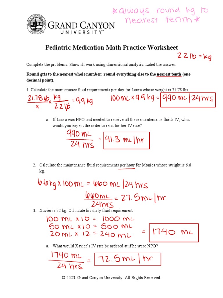 Pediatric Medication Math Practice Worksheet | PDF | Intravenous ...