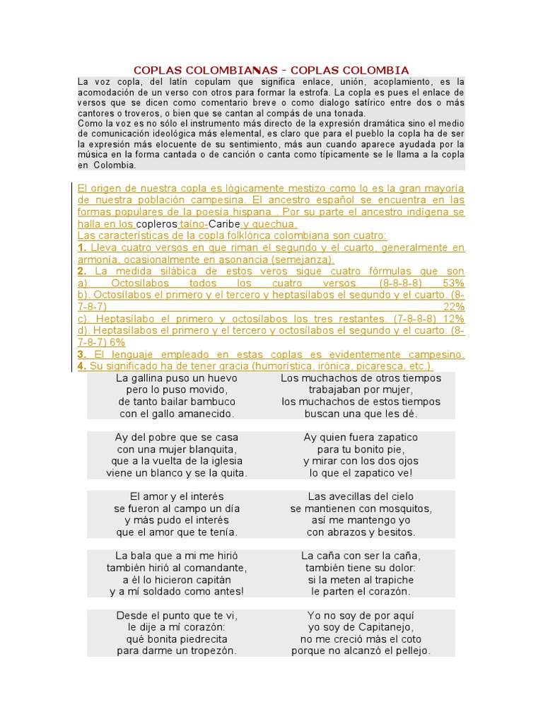 Coplas Colombianas | PDF | Poesía
